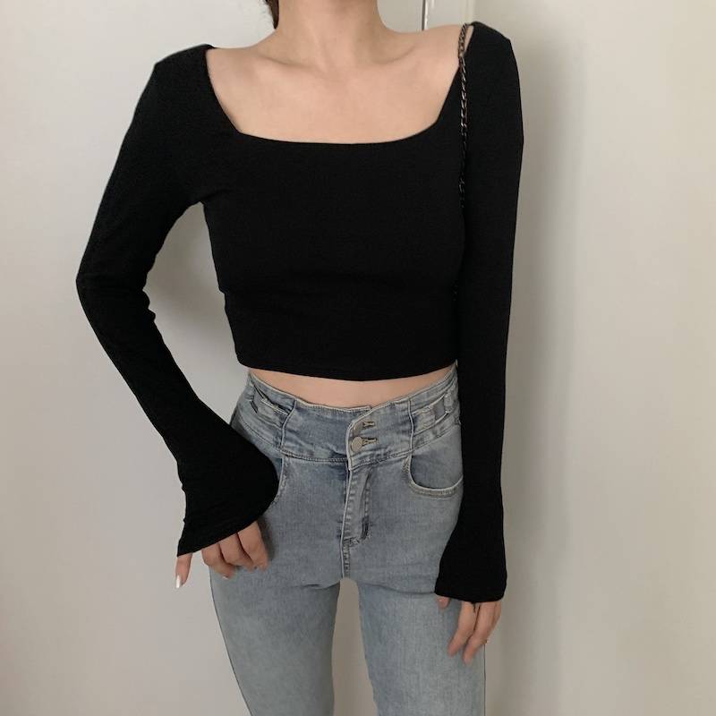 Basic Square Neck Long Sleeve Top