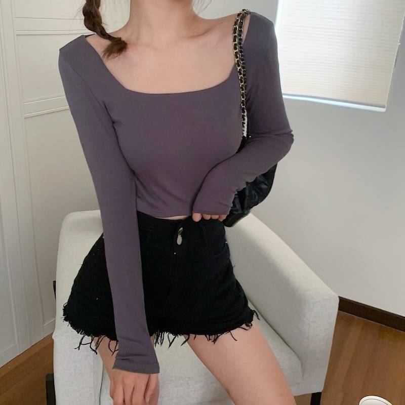Basic Square Neck Long Sleeve Top